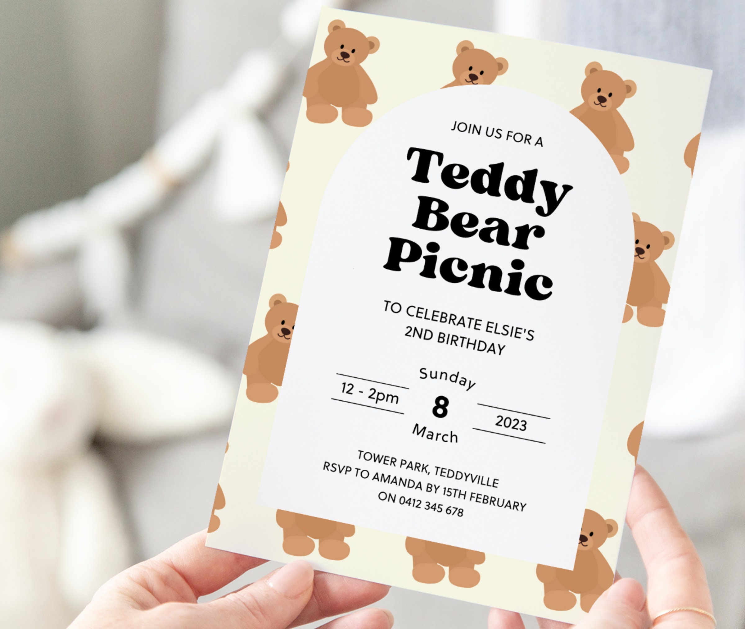 Teddy Bear Picnic Invitation Template Printable Birthday Bear - Etsy