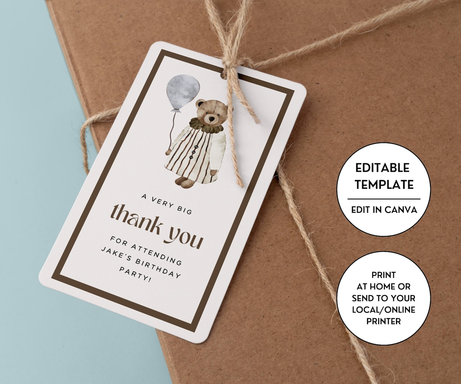 Boho Teddy Bear Thank You Tags, Printable Teddy Bear Picnic Favor Tags ...