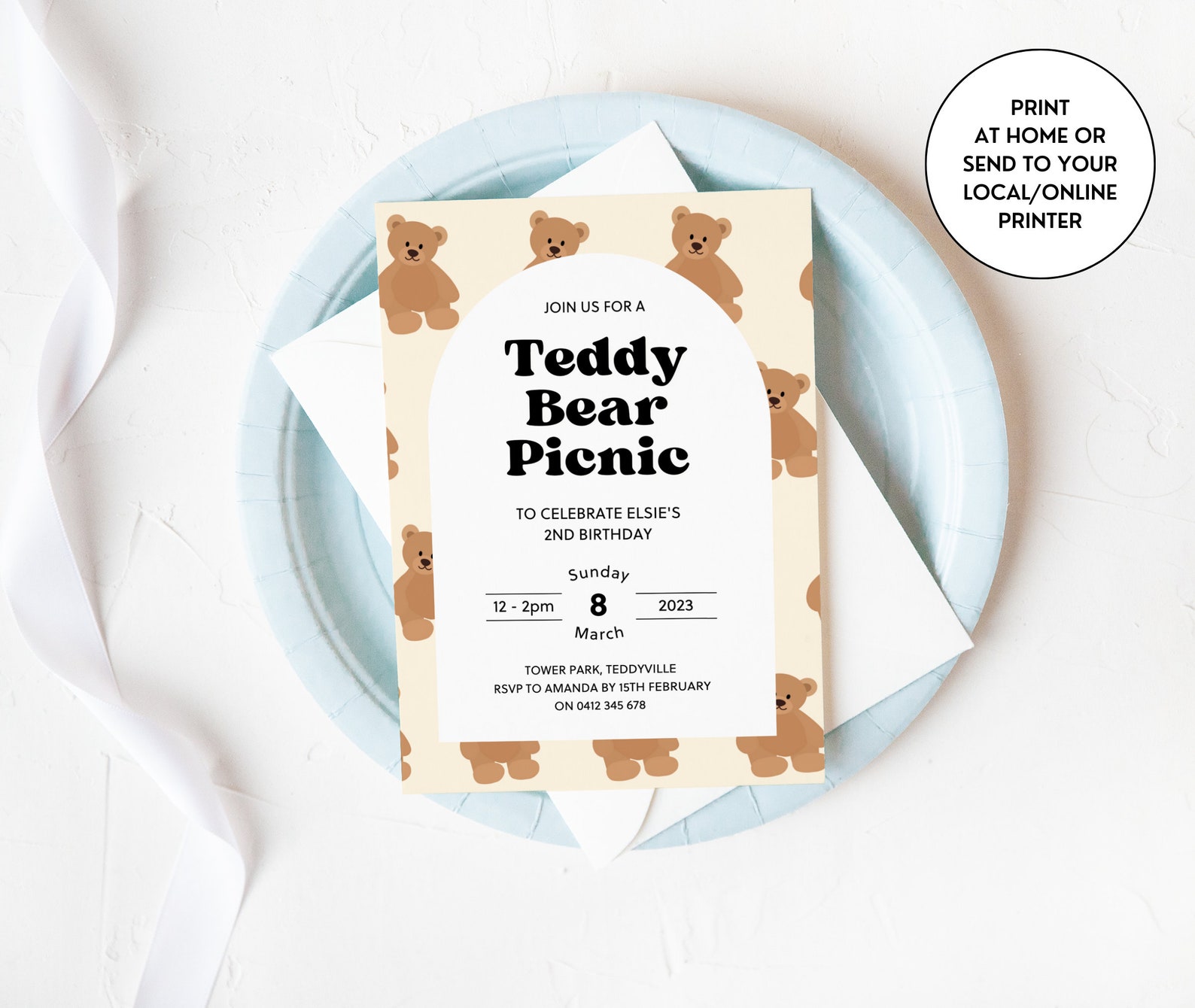 Teddy Bear Picnic Invitation Template Printable Birthday Bear - Etsy