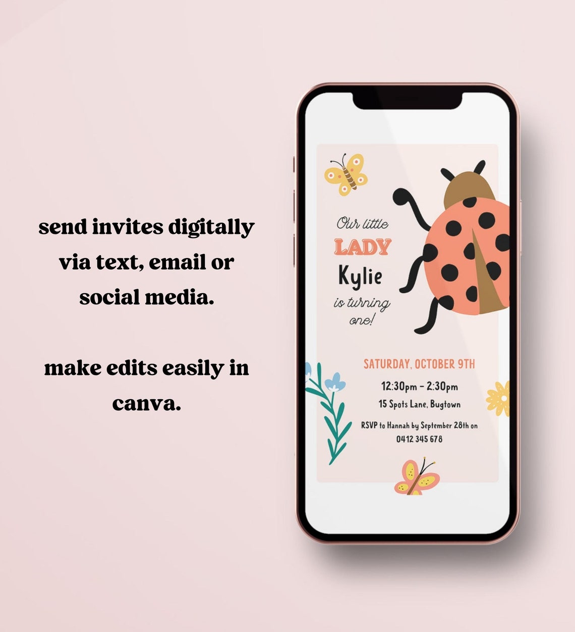 Mobile Ladybug Invitation Template, Ladybug Invite, Editable Lady Bug ...