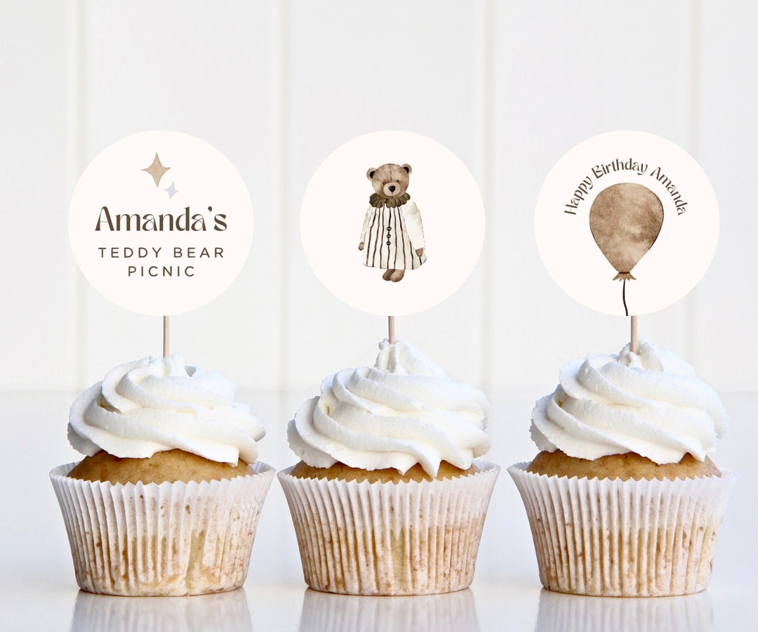 Boho Teddy Bear Cupcake Toppers, Printable Cupcake Toppers Baby Shower ...