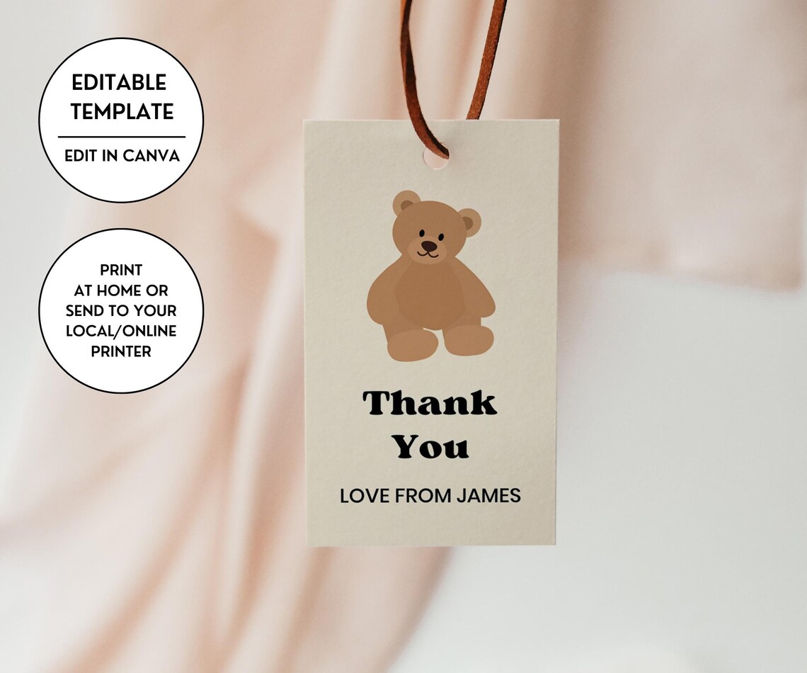 Teddy Bear Thank You Tag Template, Printable Teddy Bear Picnic Thank ...