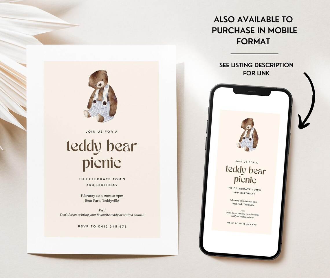 Teddy Bear Picnic Invitation Printable Teddy Bear Invitation - Etsy