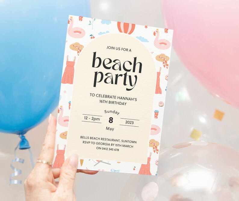 Beach Party Invitation, Printable Summer Party Invitation Template ...
