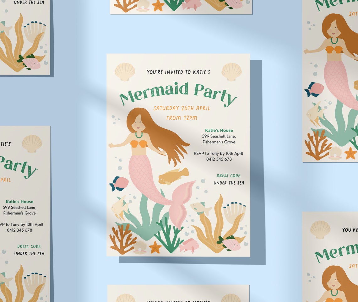 Mermaid Birthday Invitation, Printable Mermaid Invitation Template ...