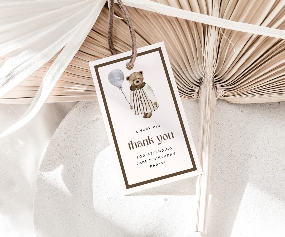 Boho Teddy Bear Thank You Tags, Printable Teddy Bear Picnic Favor Tags ...