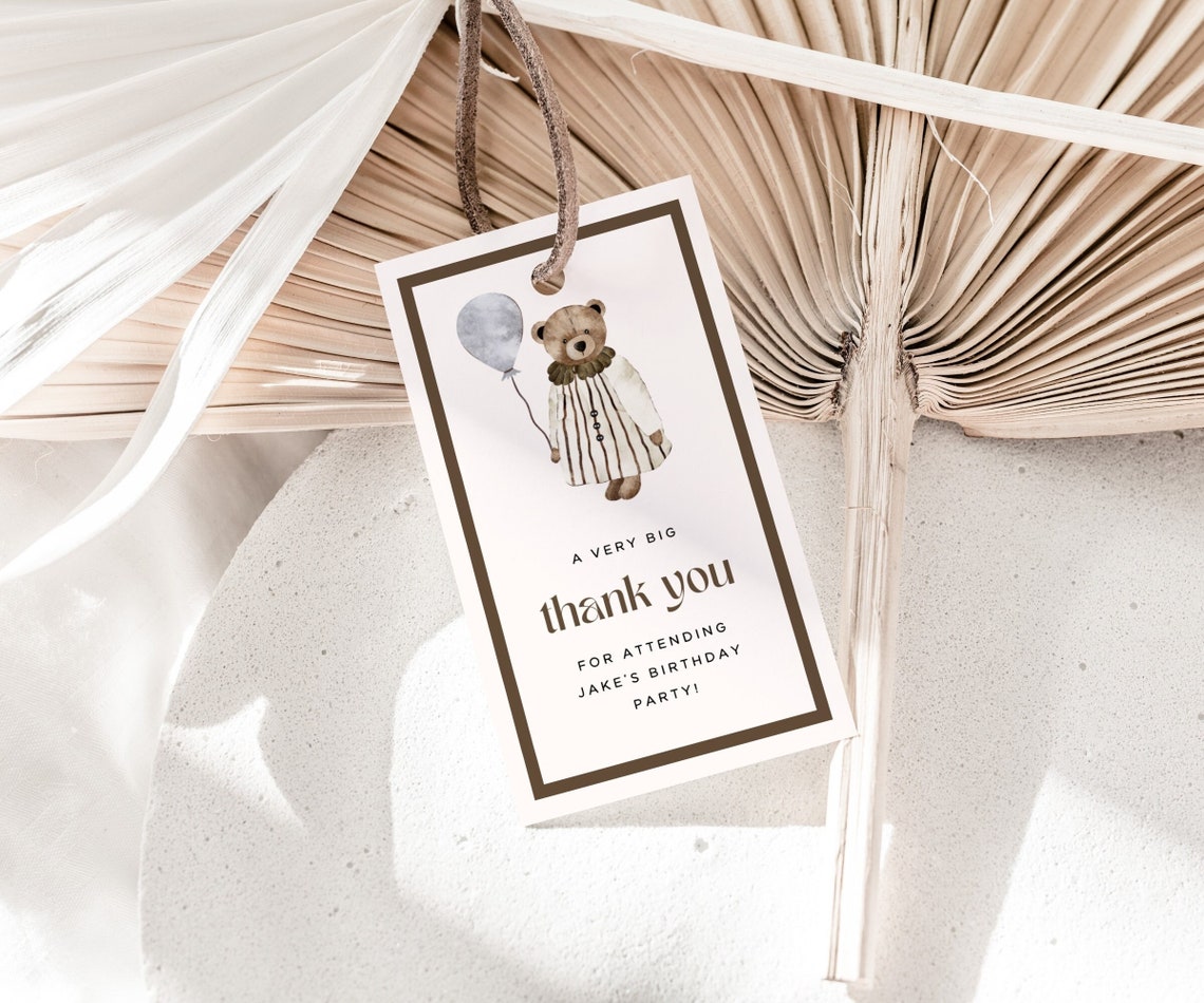 Boho Teddy Bear Thank You Tags, Printable Teddy Bear Picnic Favor Tags ...