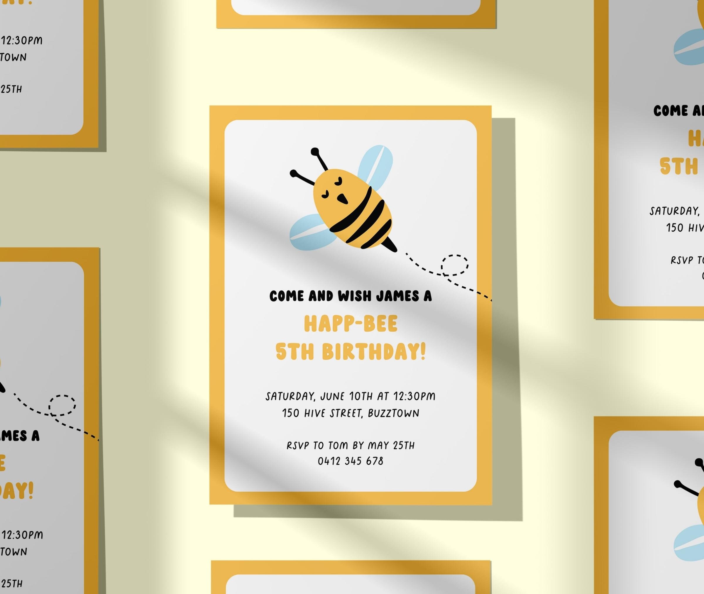Printable Bee Invitation Happy Bee-day Birthday Party Invite, Bee Baby ...