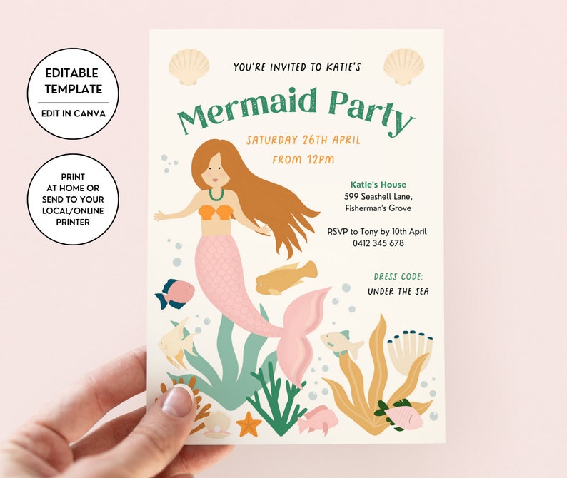 Mermaid Birthday Invitation, Printable Mermaid Invitation Template ...