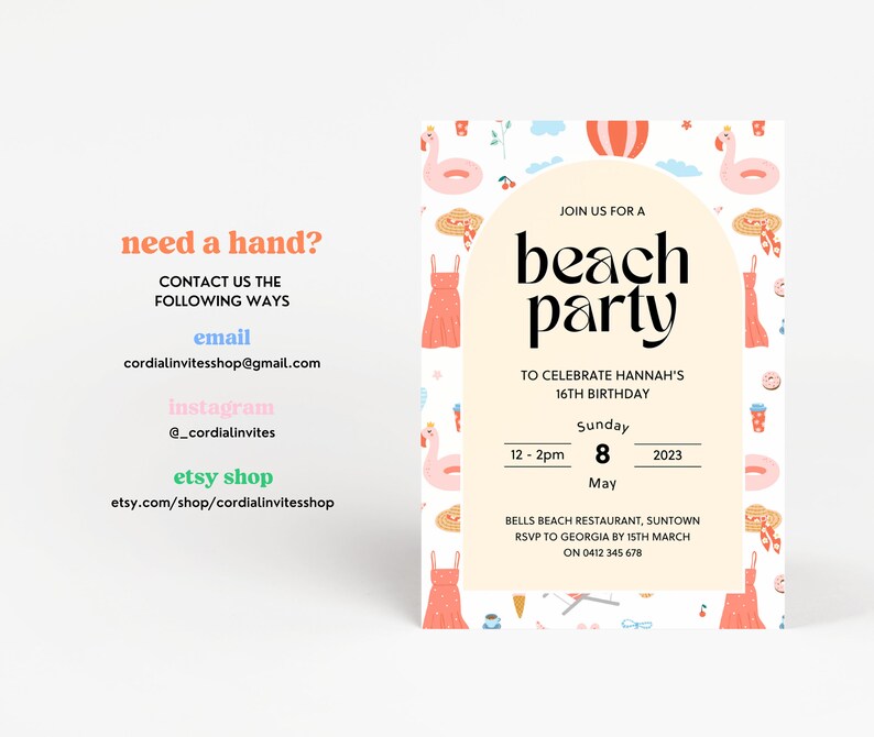 Beach Party Invitation, Printable Summer Party Invitation Template ...