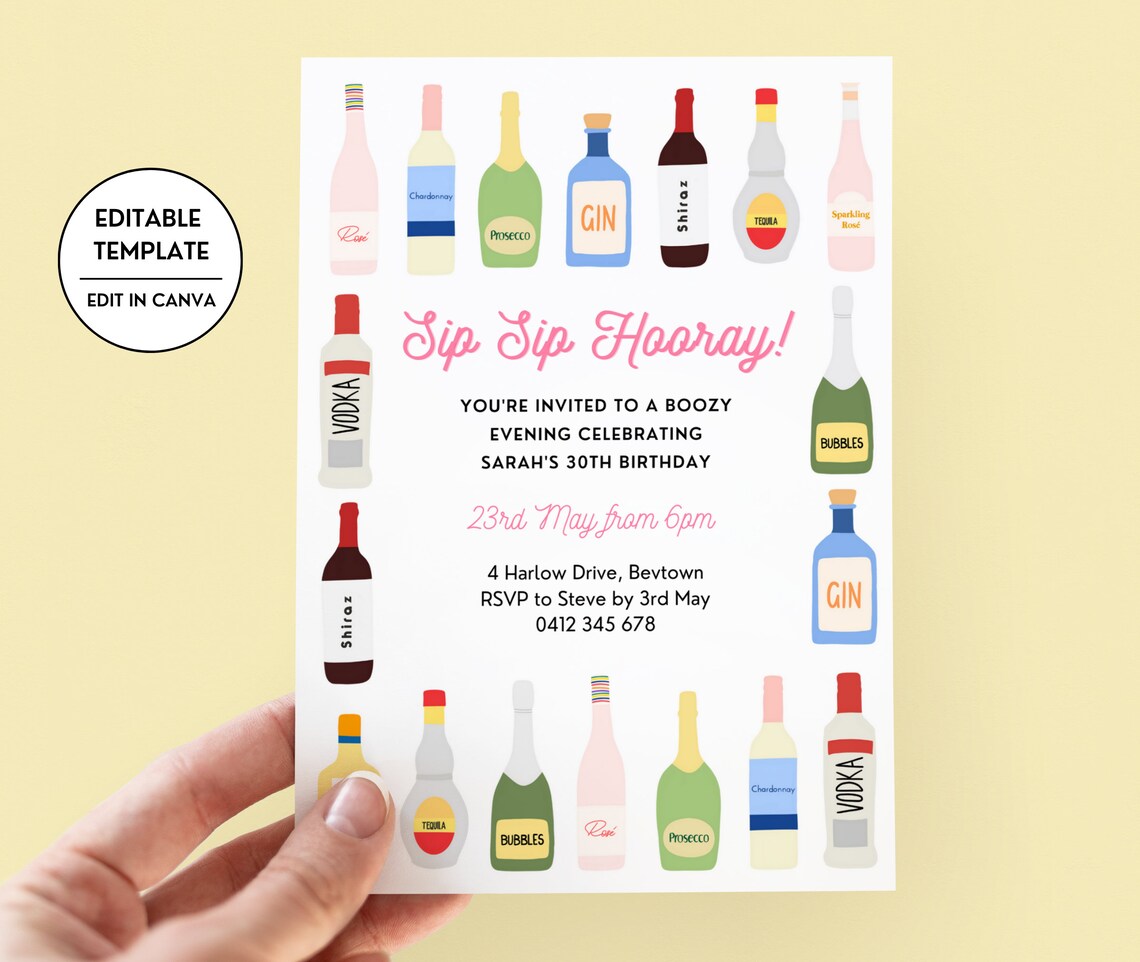 Sip Sip Hooray Invitation, Cocktail Party Invitation Template ...