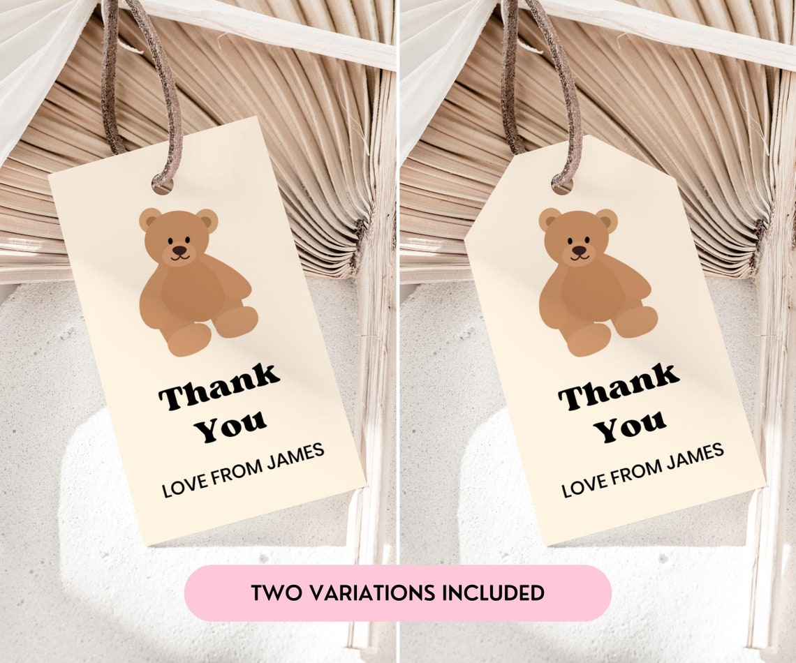Teddy Bear Thank You Tag Template, Printable Teddy Bear Picnic Thank ...