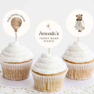 Boho Teddy Bear Cupcake Toppers, Printable Cupcake Toppers Baby Shower ...