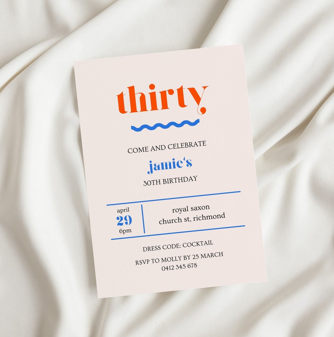 Thirty 30th Invitation Template, Printable 30th Birthday Invitation for ...
