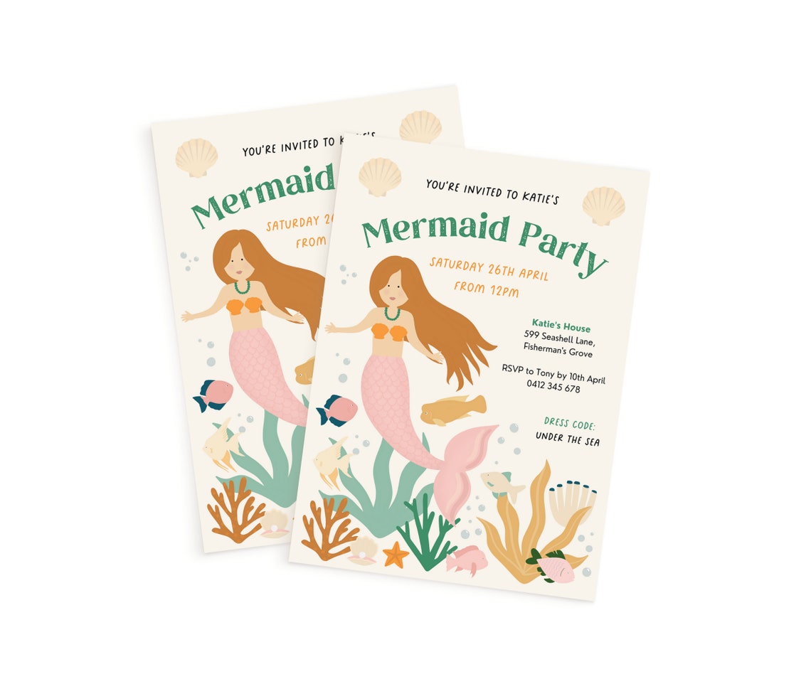 Mermaid Birthday Invitation, Printable Mermaid Invitation Template ...