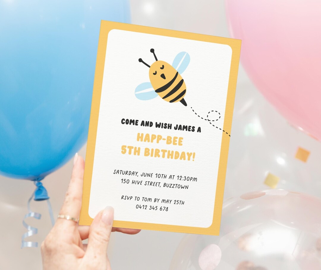 Printable Bee Invitation Happy Bee-day Birthday Party Invite, Bee Baby ...