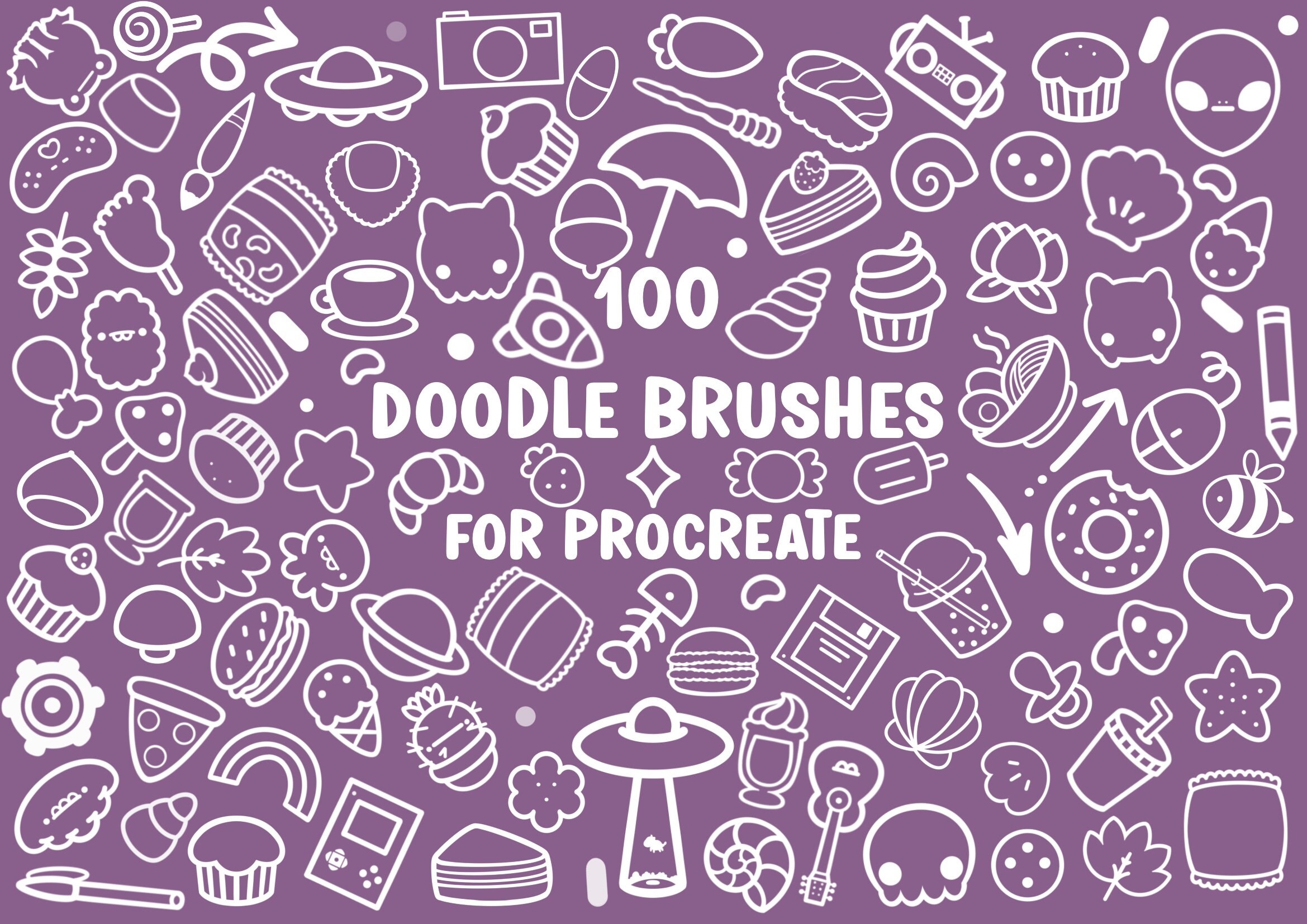 100 Procreate Brushes | Procreate Stamps, Doodle Brushset, Cute ...