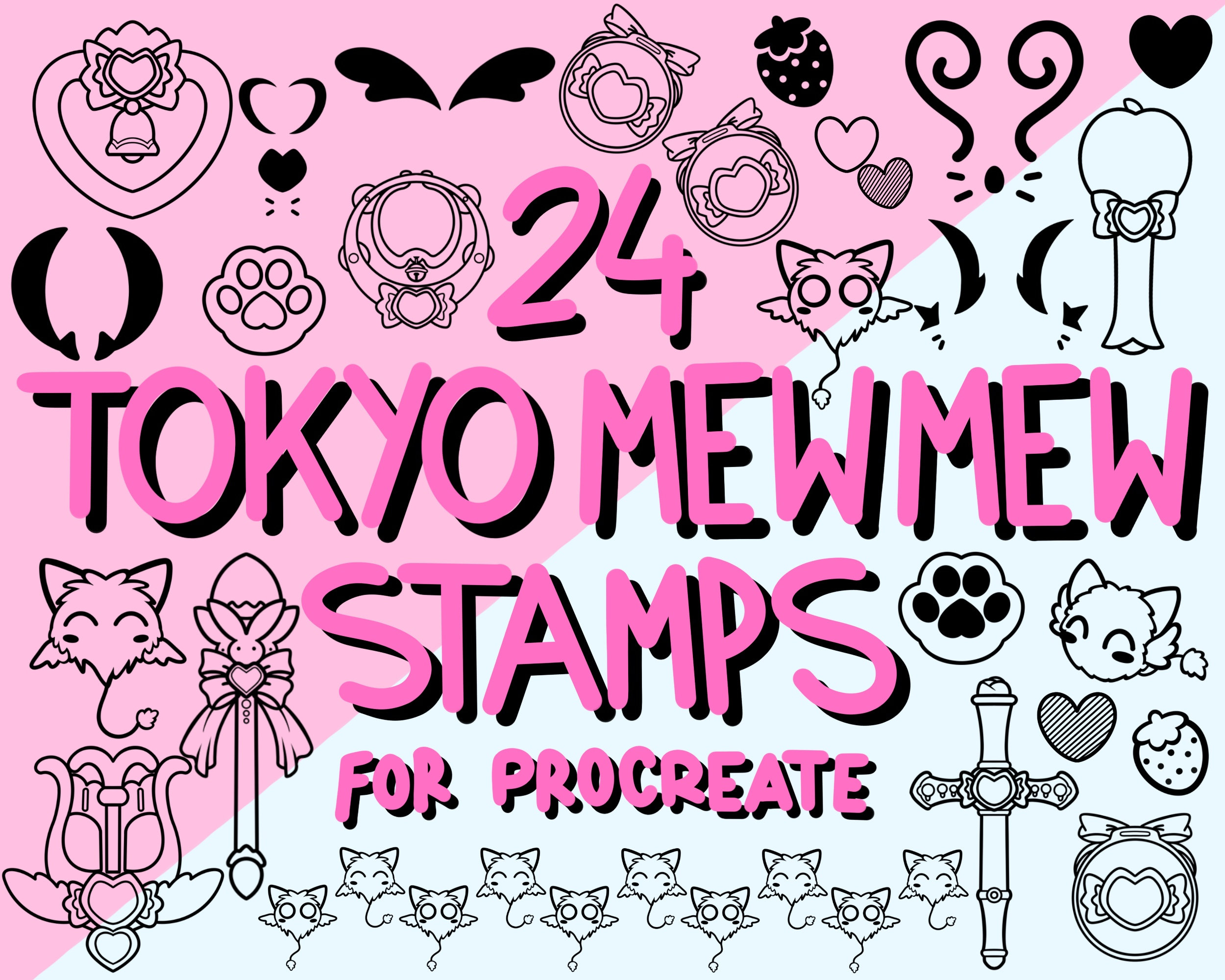 24 Procreate Brushes Procreate Stamps Kawaii Brushset Cute - Etsy