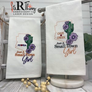 Custom Arizona Small Town Girl Tea Towel With Embroidered ...