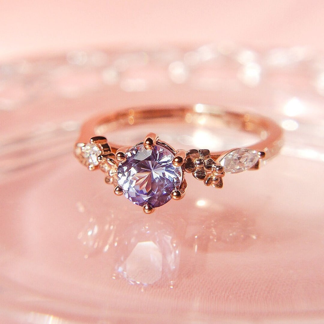 Dainty Lavender Sapphire Ring: Round Cut Sterling Silver Engagement ...