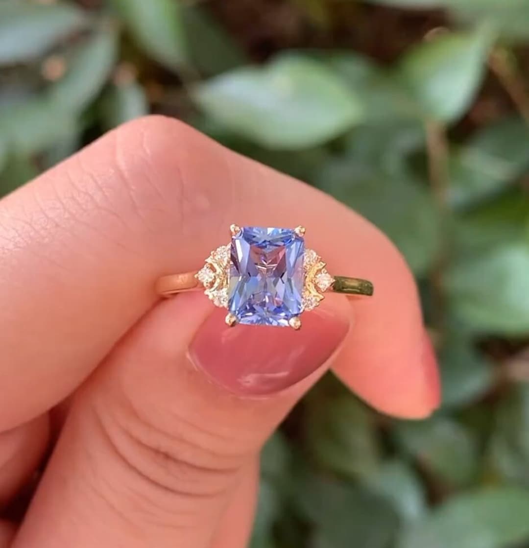 Tanzanite Princess Cut Ring: 925 Sterling Silver Halo Bridal Ring - Etsy