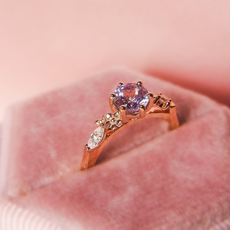 Dainty Lavender Sapphire Ring: Round Cut Sterling Silver Engagement ...