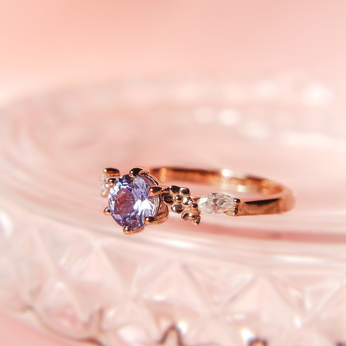 Dainty Lavender Sapphire Ring: Round Cut Sterling Silver Engagement ...