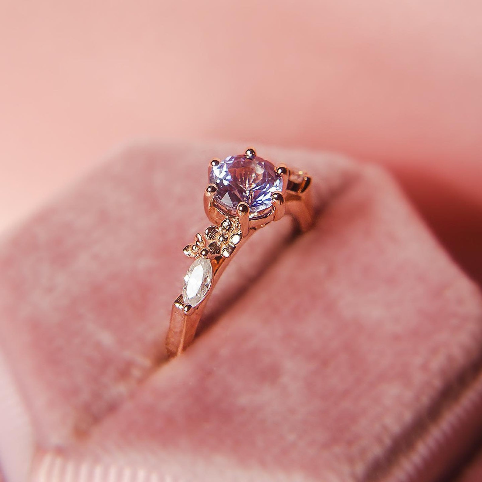 Dainty Lavender Sapphire Ring: Round Cut Sterling Silver Engagement ...
