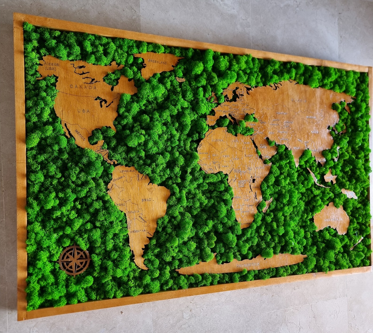 Preserved Moss World Map Wall Art: Handmade Nature Decor - Etsy