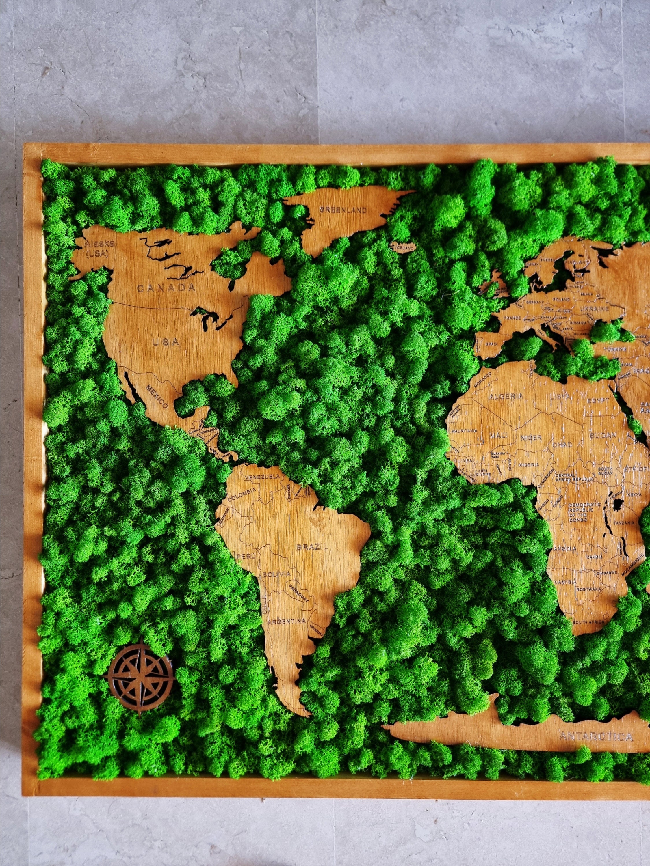 Nature Wall Art. World Map. Moss Map. Cosy Vibes. Preserved Moss. Map ...