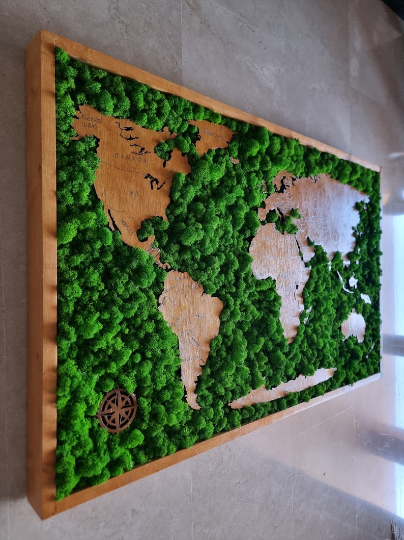 Nature Wall Art. World Map. Moss Map. Cosy Vibes. Preserved Moss. Map ...