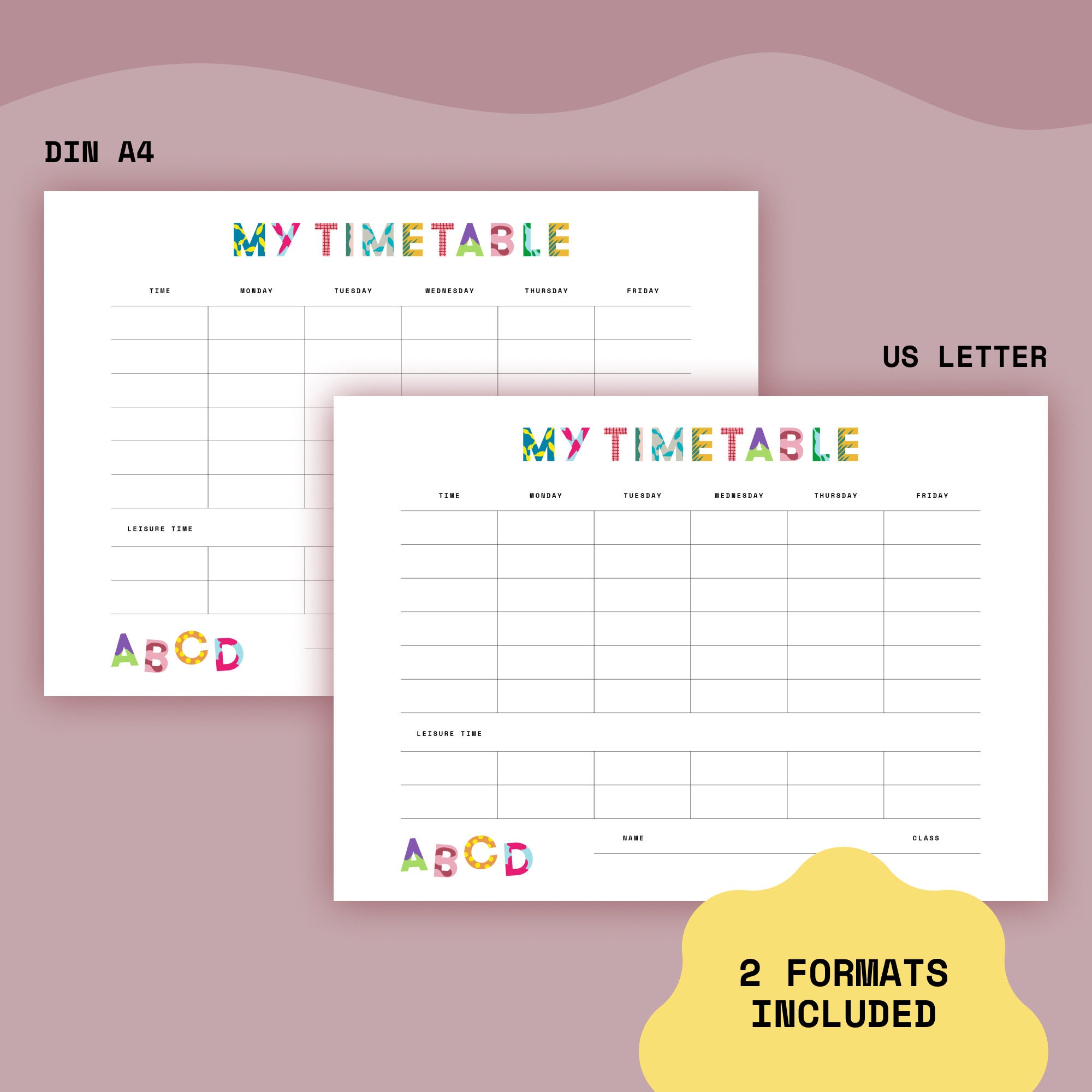 Digital Download • School Timetable in English • DIN A4 • US Letter ...