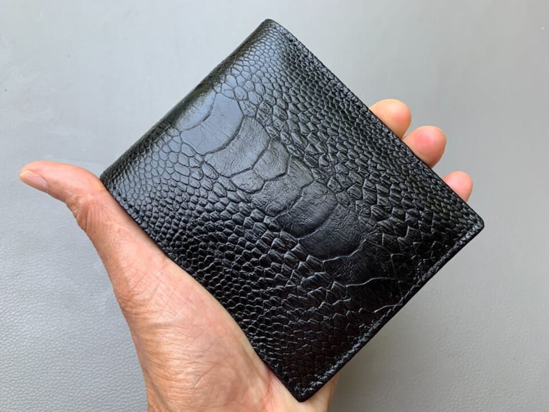 Black Genuine Leg Ostrich Leather Skin Wallet for Men, Handmade Leather ...