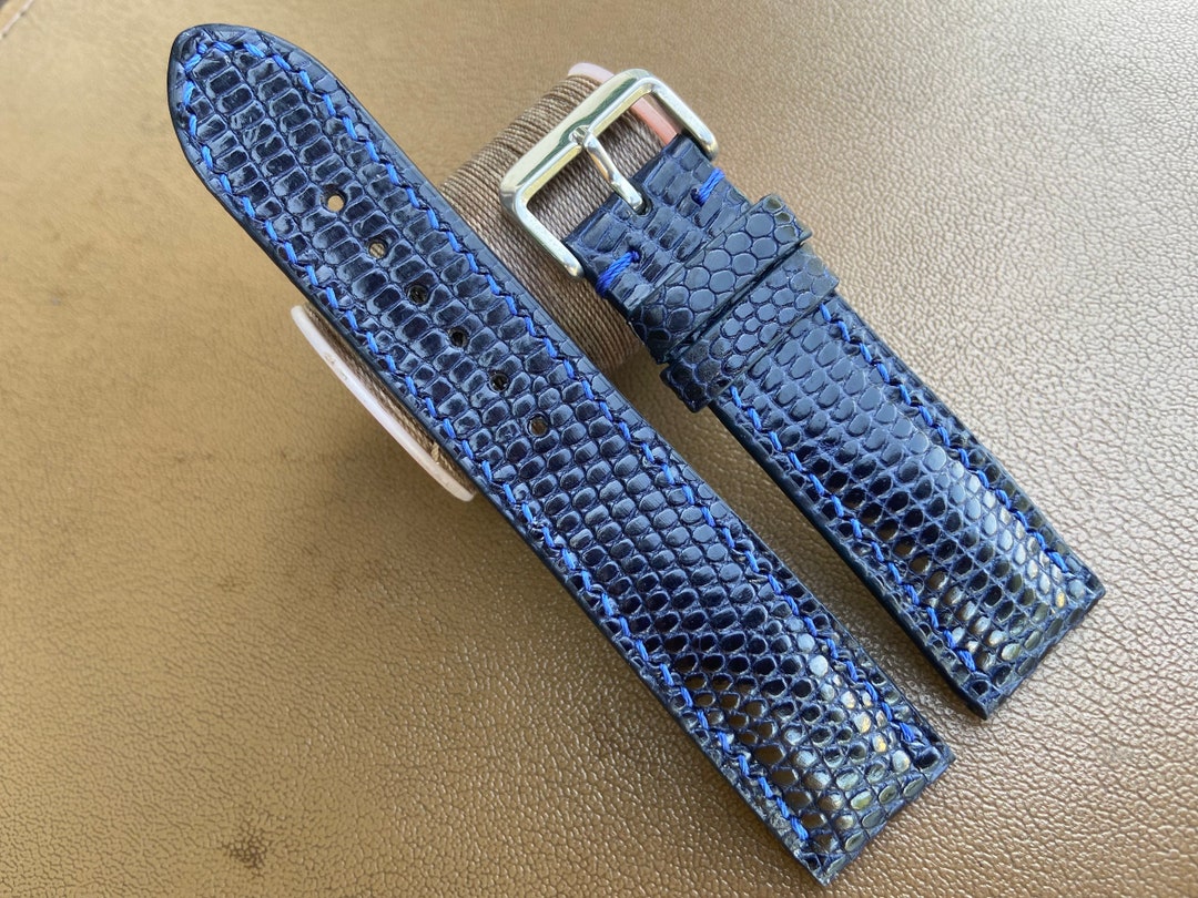 Handmade Genuine Navy Blue Lizard Watch Strap Band, Leather Watch ...