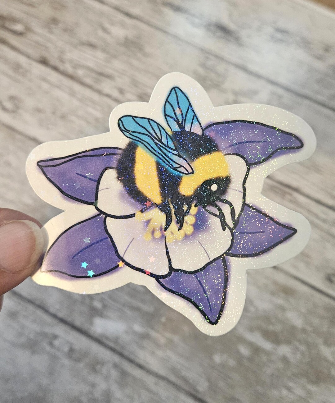 Sparkly Bumblebee Purple Columbine Vinyl Sticker, Colorado State Flower ...