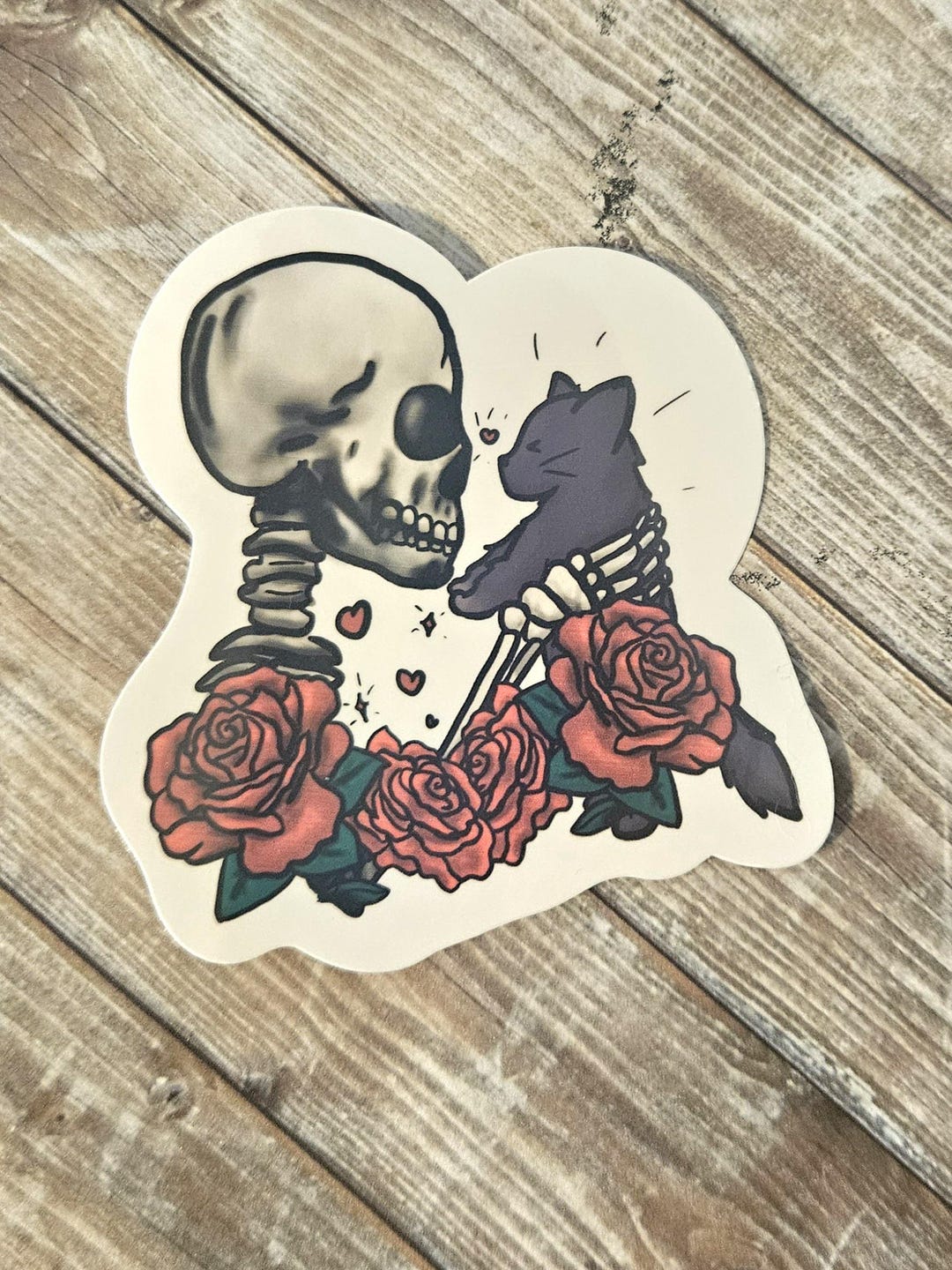 Skeleton and Cat Sticker, Cute Black Cat Vinyl Sticker for Water Bottle ...