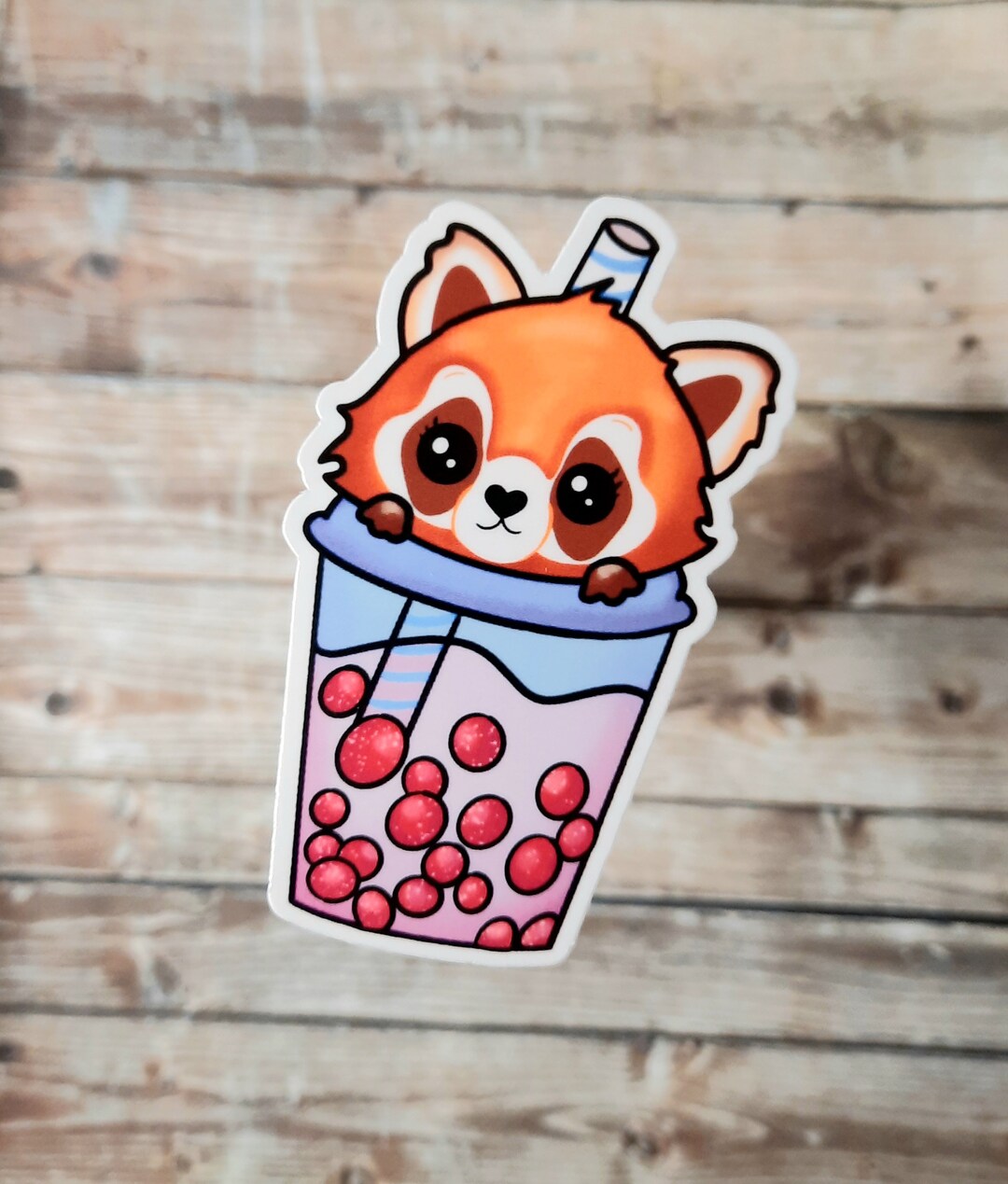 Kawaii Style Red Panda Boba Sticker, Cute Red Panda Sticker for Laptop ...