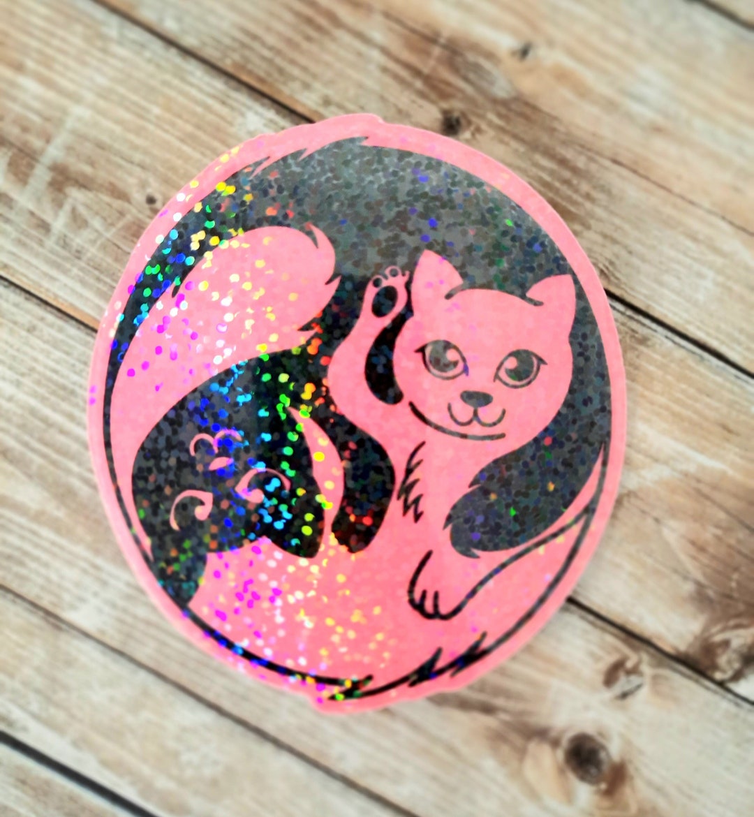 Yin Yang Cat Glow in the Dark Cat Sticker, Sparkly Gift for Cat Lover ...