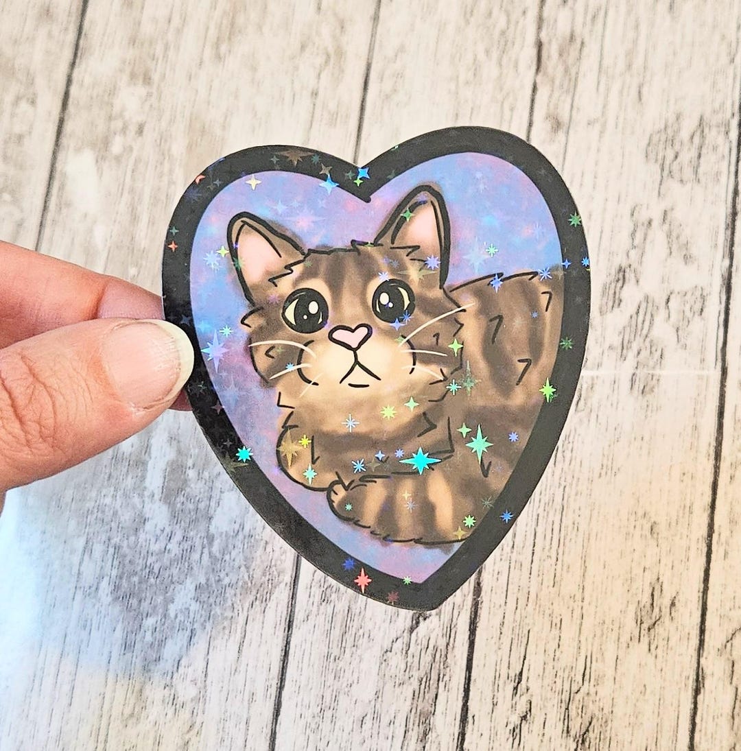 Tabby Cat Heart Vinyl Sticker for Water Bottle, Hand Drawn Adorable ...