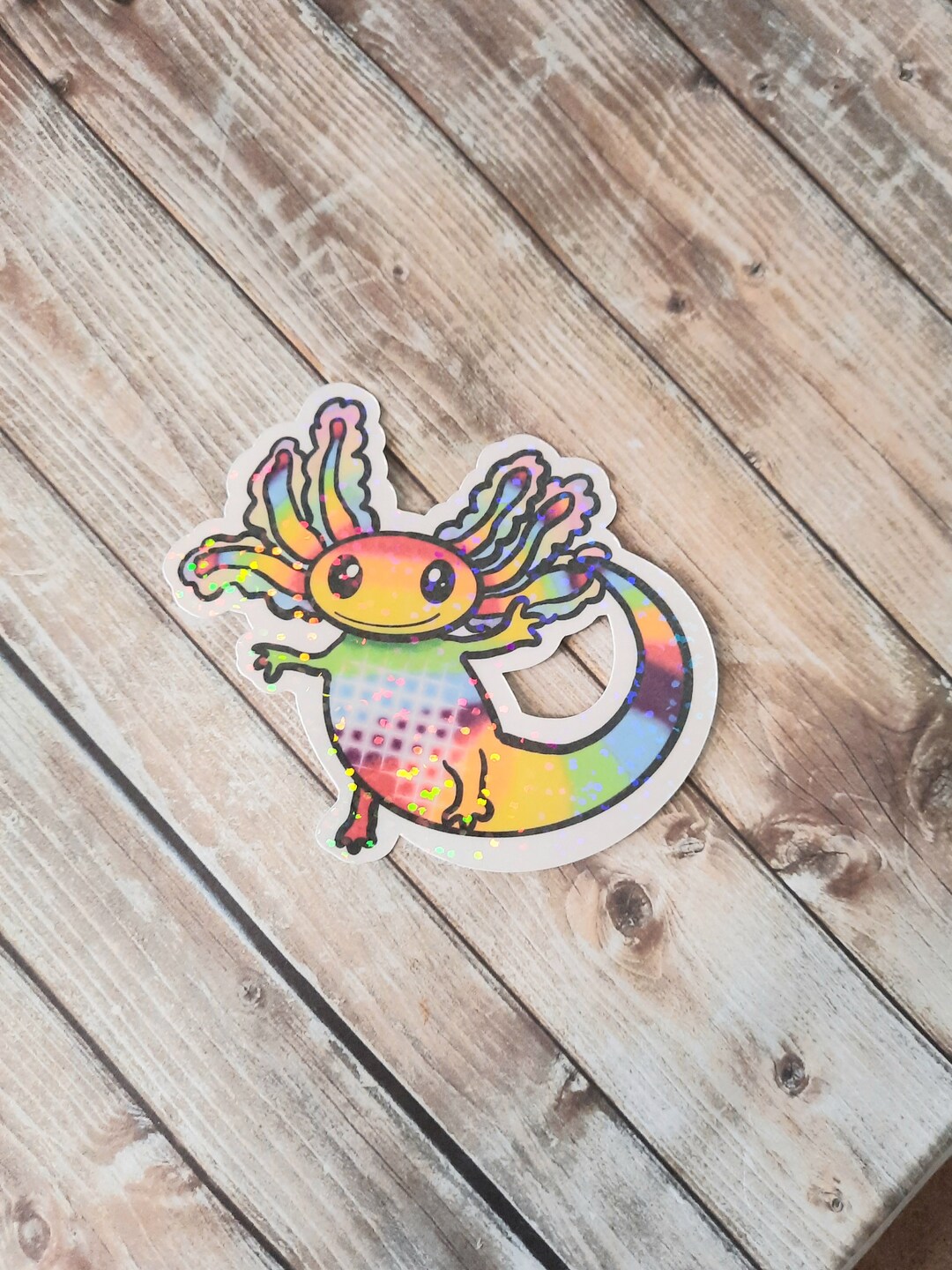 Rainbow Axolotl Sticker, Colorful Sparkly Sticker for Water Bottle ...