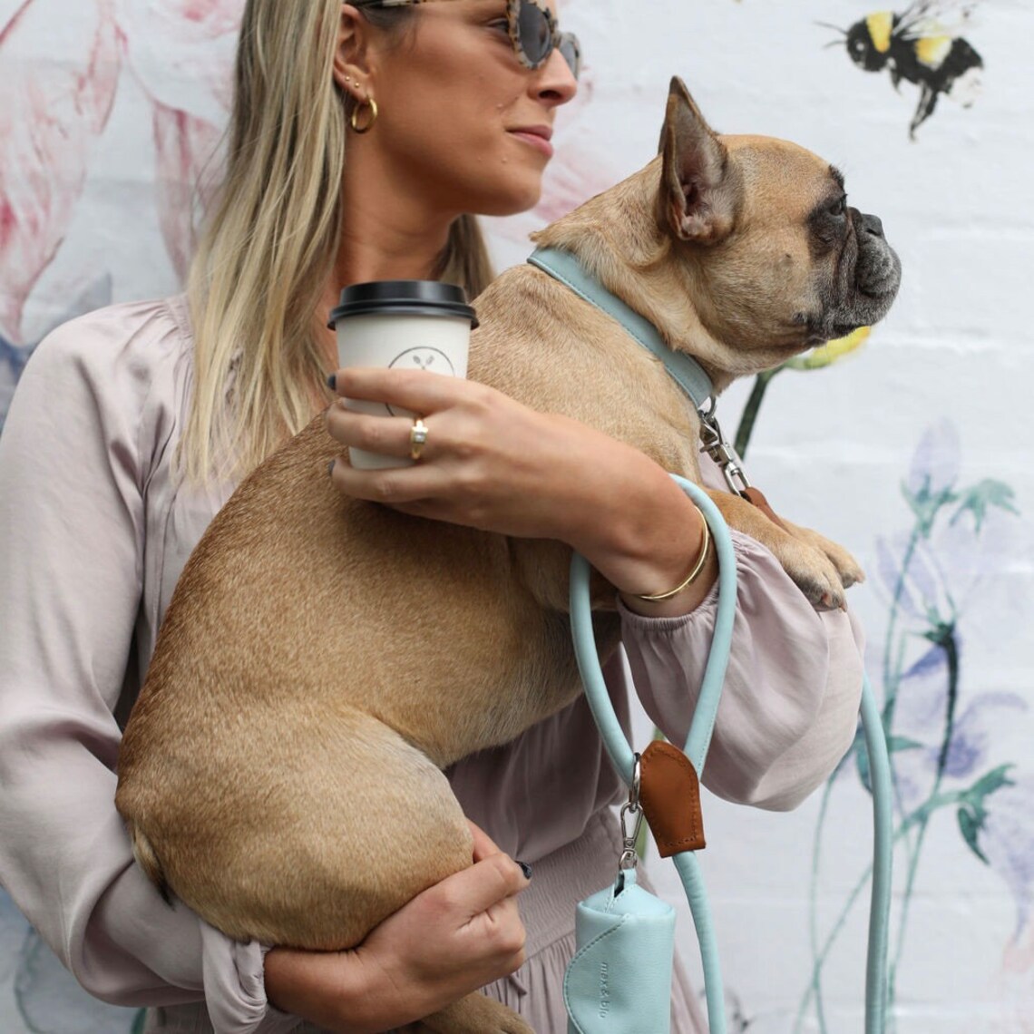 Dog Lead - Pale Blue. Rolled Vegan Leather for a Classical Stylish Look ...