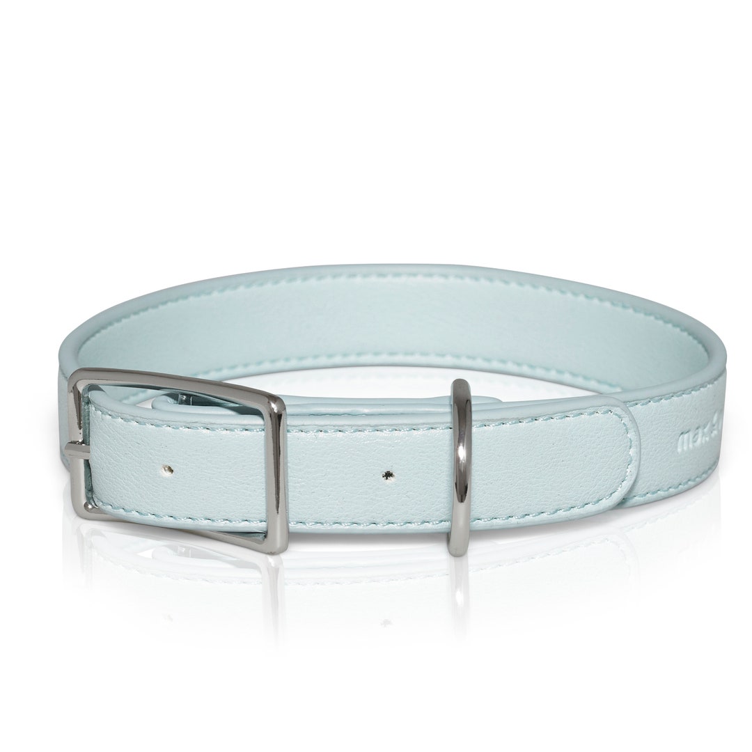 Pale Blue Vegan Leather Dog Collar, Pale Blue Dog Collar, Soft Pale ...