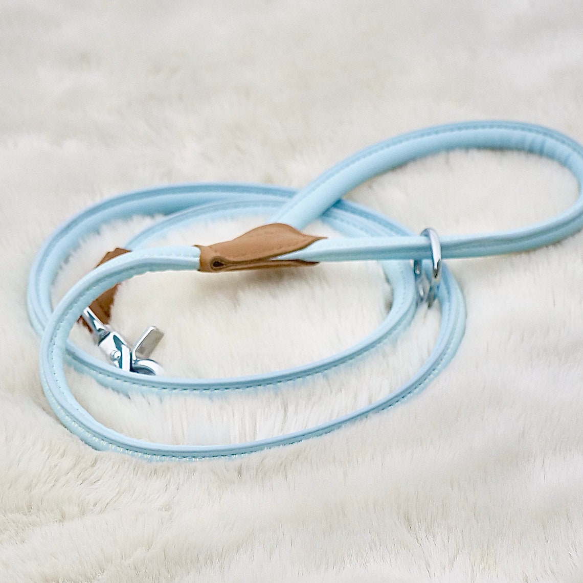 Dog Lead - Pale Blue. Rolled Vegan Leather for a Classical Stylish Look ...