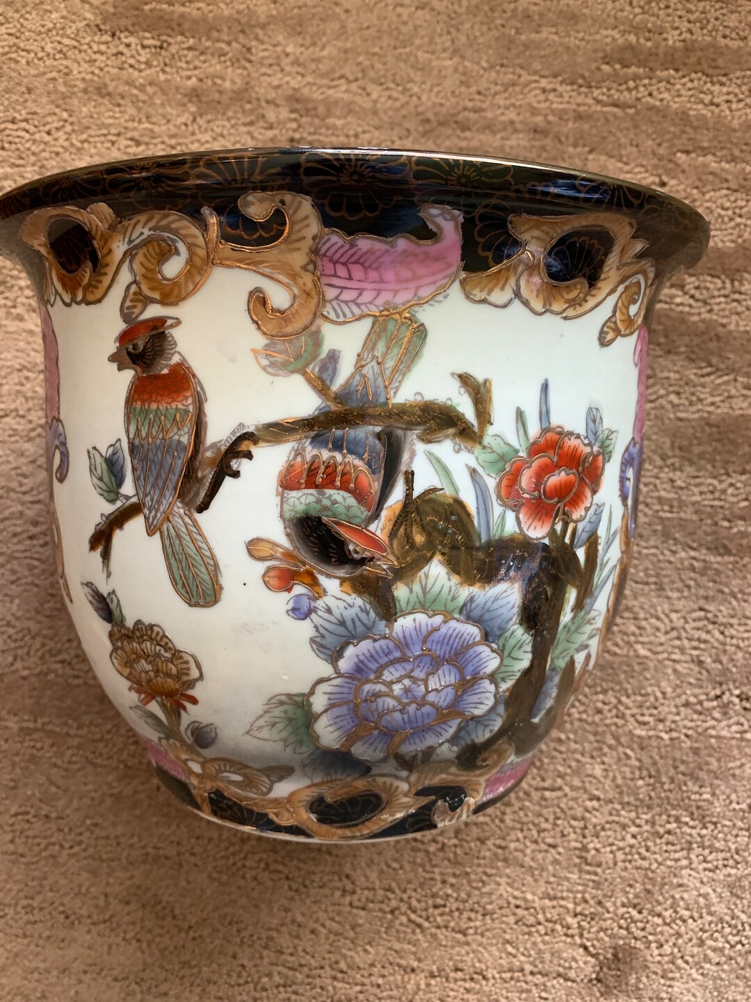 Satsuma Style Planter Pot Black With Birds and Flowers - Etsy