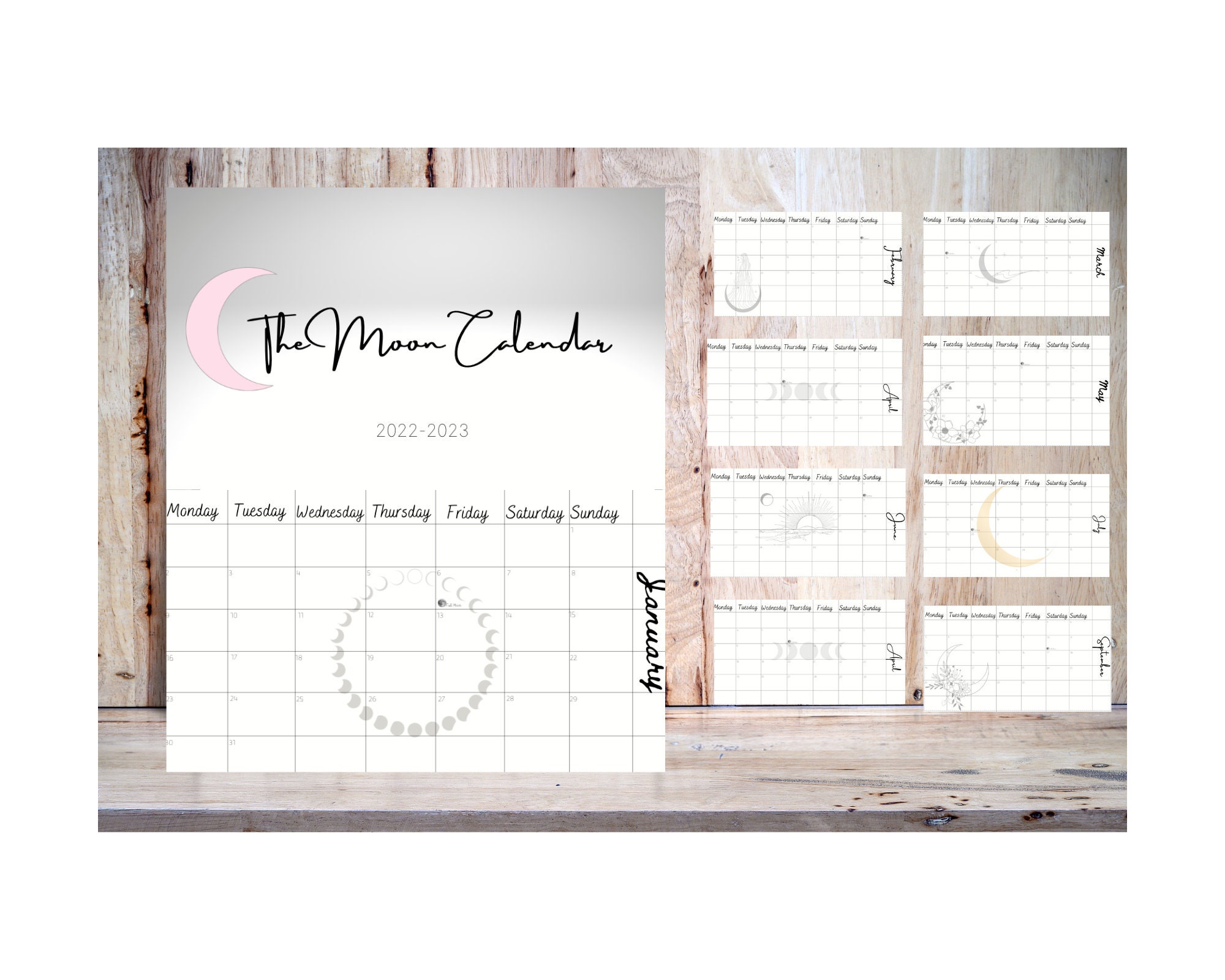Printable Calendar, Moon Calendar, Full Moon Calendar, Digital Calendar ...