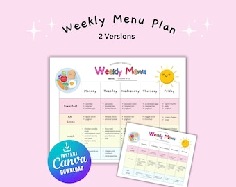 Daycare Weekly Menu, Printable Weekly Menu for Daycare, Daycare Meal ...