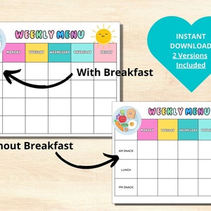 Daycare Weekly Menu, Printable Weekly Menu for Daycare, Daycare Meal ...