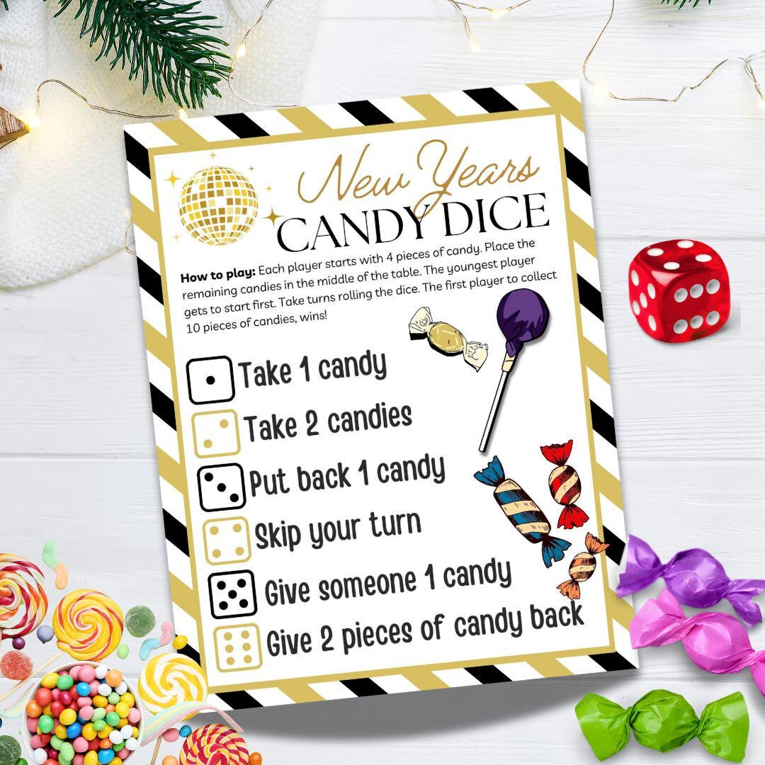 Kids Party New Years Dice Game, Candy Dice Game for Kids, Printable ...