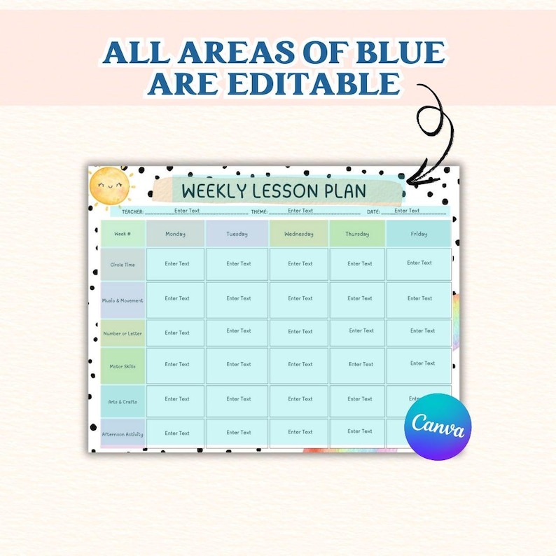 Weekly Lesson Plan Template, Teacher Lesson Planner, Preschool ...