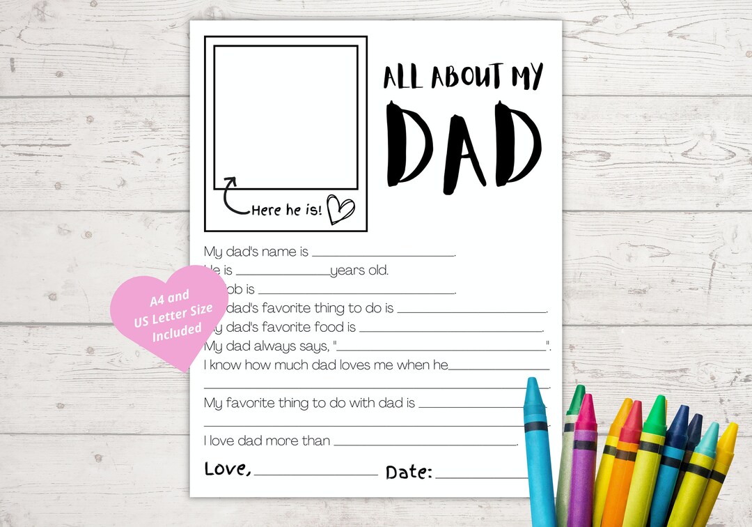 Father's Day Gift, All About My Dad Printable, Kids Coloring Activity ...